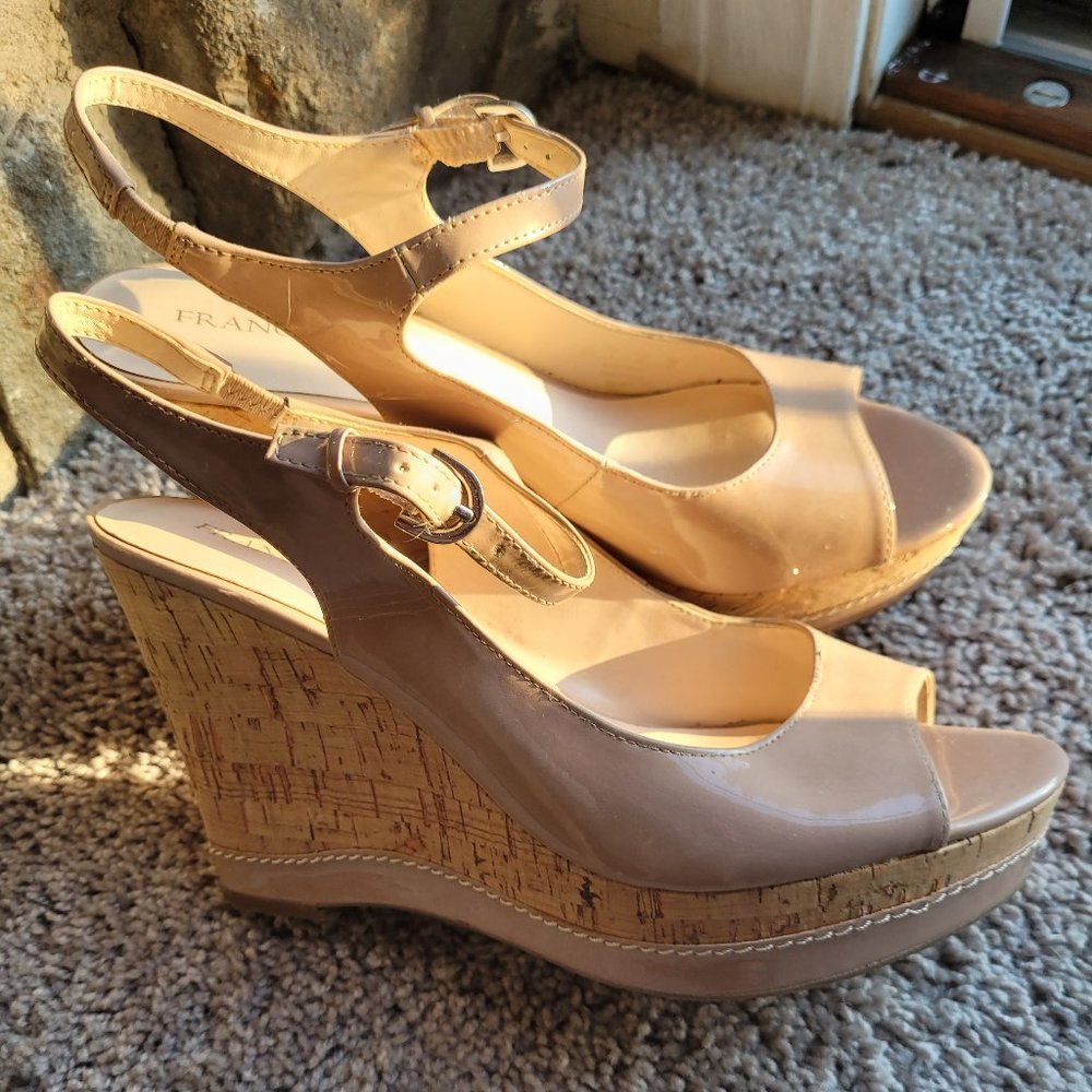 Patten Leather Platform Wedge Franco Sarto Sandals - Gem